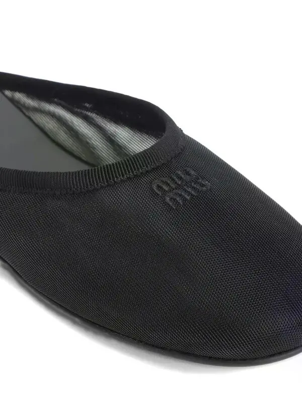 Miu Miu Embroidered Logo Flat Mules - Black