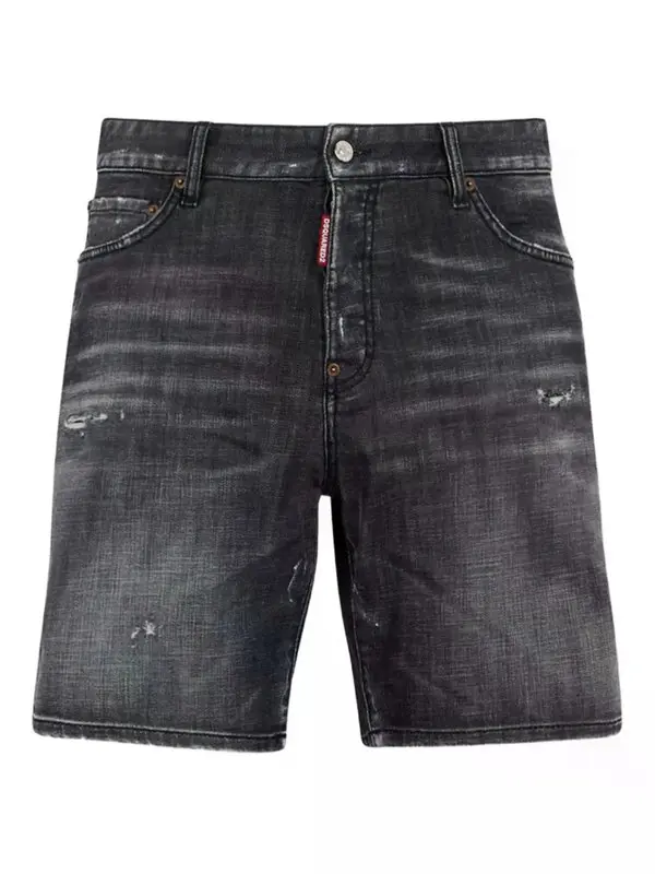 Dsquared2 Faded Black Wash Denim Shorts - Grey