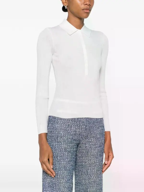 Maje Fitted Rib Knit Polo Shirt With Silk And Wool Blend