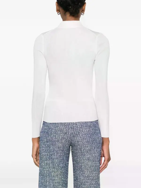 Maje Fitted Rib Knit Polo Shirt With Silk And Wool Blend