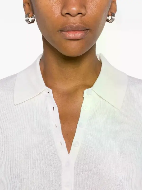 Maje Fitted Rib Knit Polo Shirt With Silk And Wool Blend