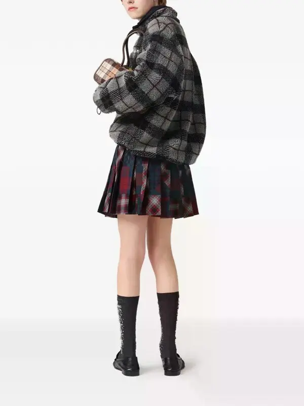 Miu Miu Pleated Plaid Patchwork Wool Miniskirt