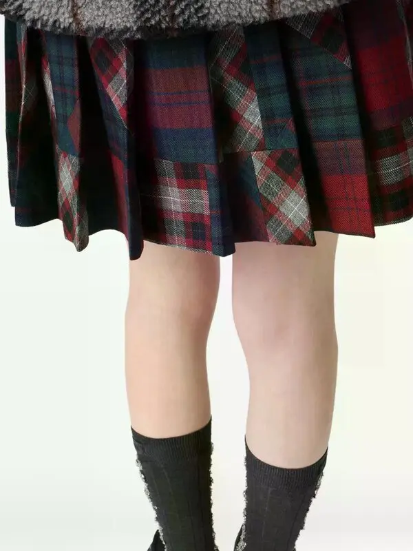 Miu Miu Pleated Plaid Patchwork Wool Miniskirt