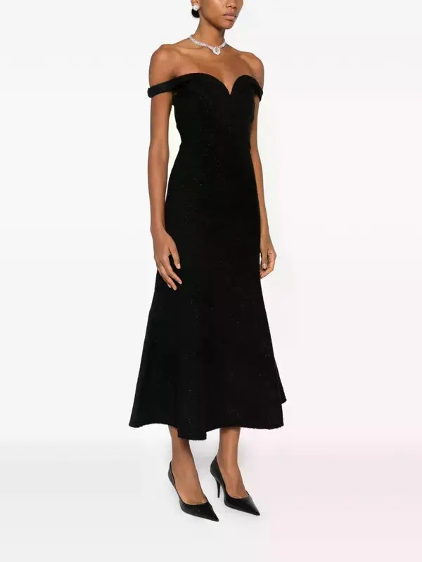 SELF-PORTRAIT Off-shoulder Boucle Midi Dress