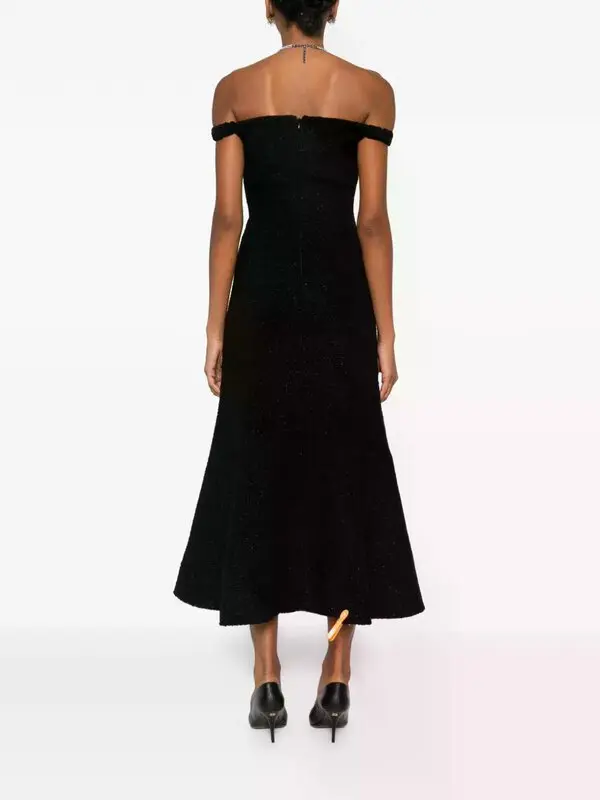 SELF-PORTRAIT Off-shoulder Boucle Midi Dress