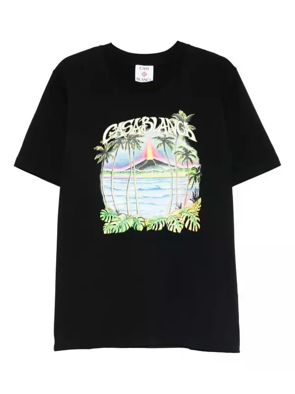 Casablanca Volcano Palm-tree Tropical Print T-shirt - Black