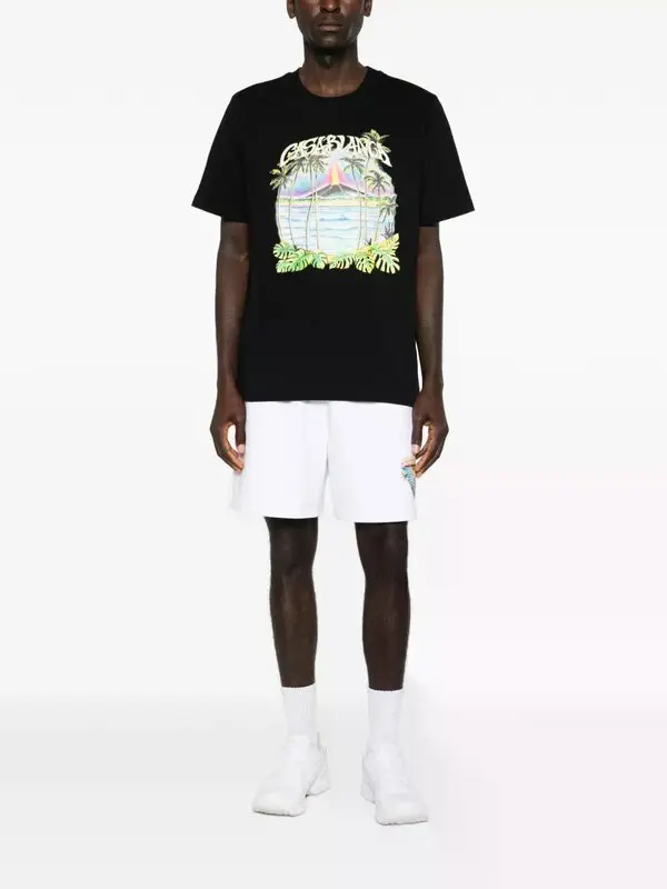 Casablanca Volcano Palm-tree Tropical Print T-shirt - Black