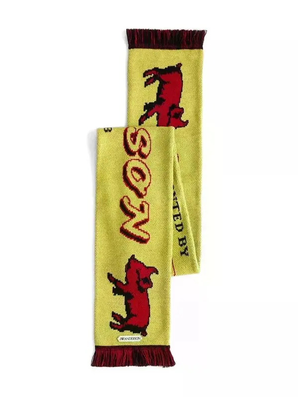 JW Anderson Piglet Football Knitted Fringe Scarf - Yellow