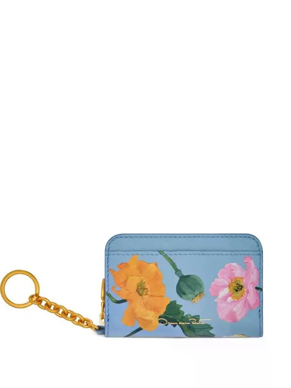 Oscar De La Renta Poppy-printed Keychain Wallet - Blue
