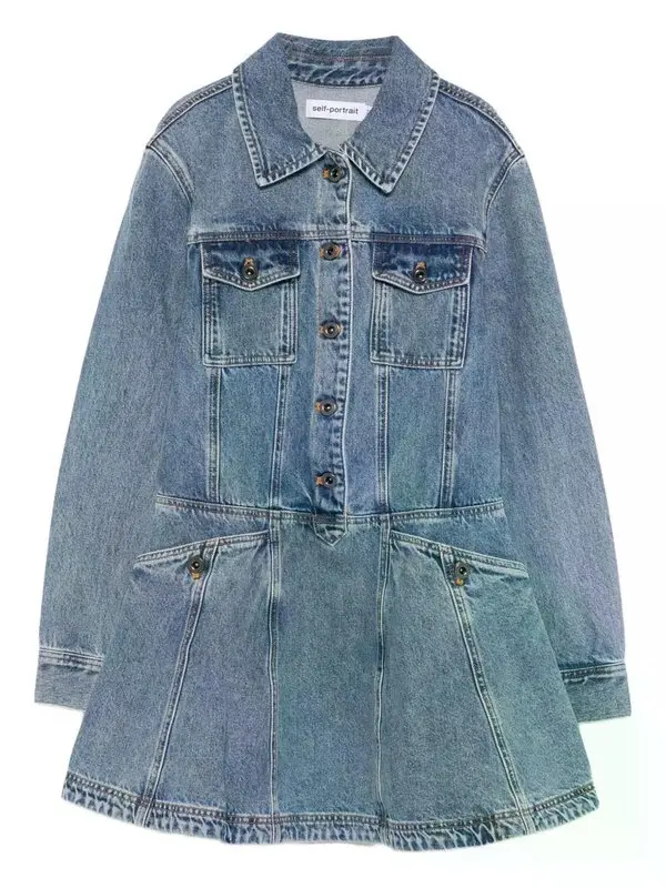 SELF-PORTRAIT Buttoned Pocket Dress - Blue