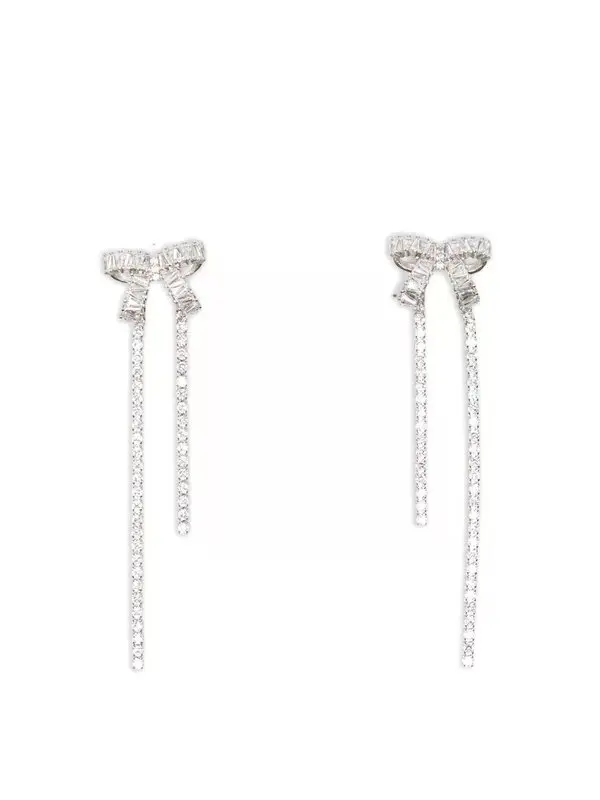 Maje Rhinestone Bow Drop Earrings - Silver