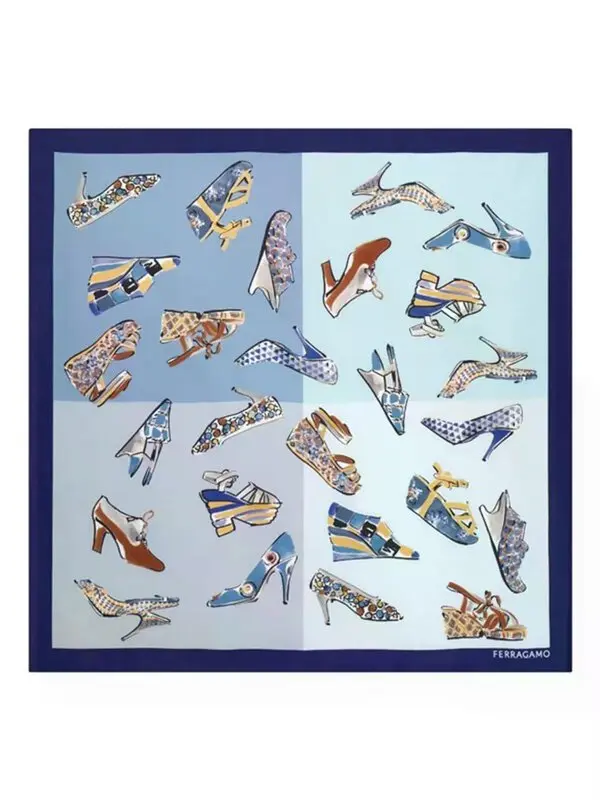 FERRAGAMO Genio Print Square Scarf - Blue