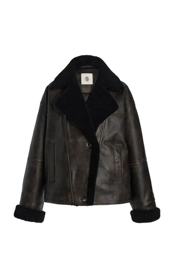 THE GARMENT Val D. Aviator Lambskin Leather Jacket - Brown