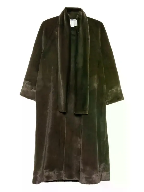 PARLOR Scarf Detail Faux Fur Coat - Green