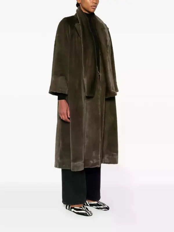 PARLOR Scarf Detail Faux Fur Coat - Green