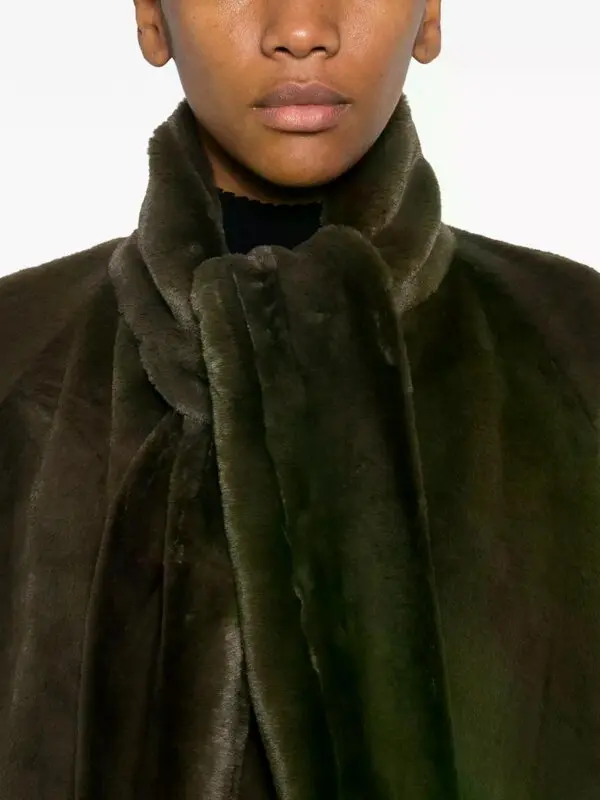PARLOR Scarf Detail Faux Fur Coat - Green