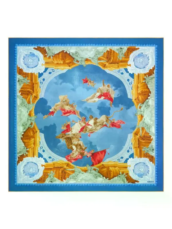 Versace Printed Silk Scarf 90cm - Blue