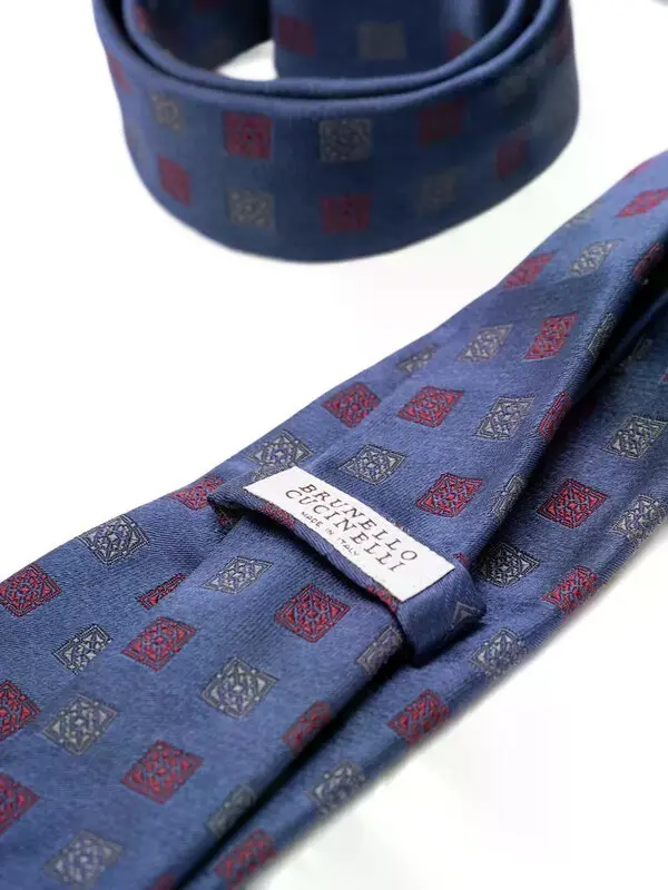 Brunello Cucinelli Square Pattern Silk Tie - Blue