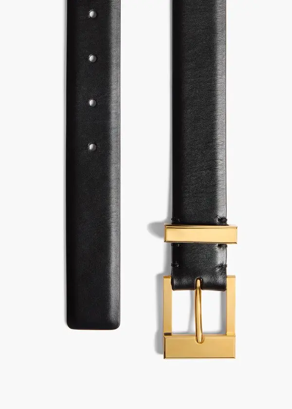 Khaite Medium Manhattan Leather Belt With Gold Hardware - Black