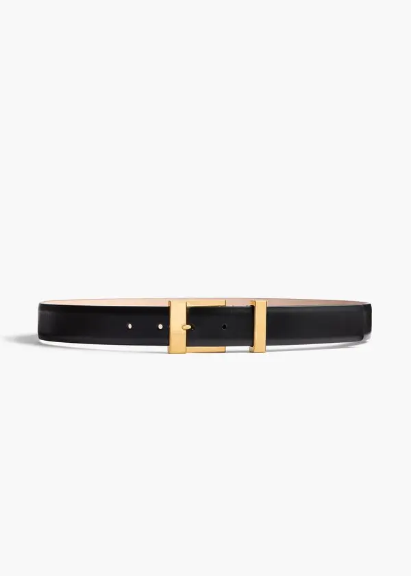 Khaite Medium Manhattan Leather Belt With Gold Hardware - Black