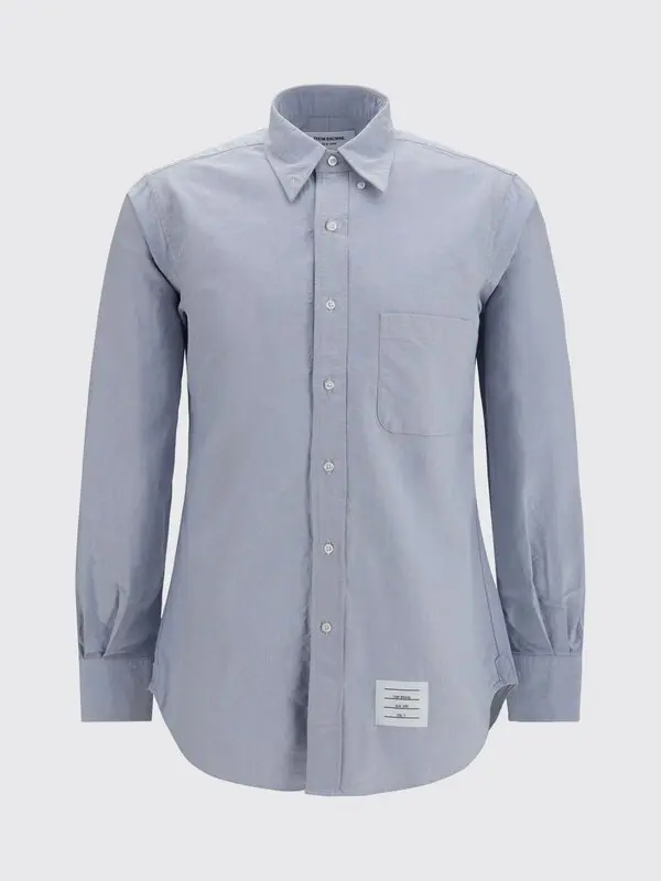 Thom Browne Button-down Cotton Shirt With Patch Pocket - Gnawed Blue