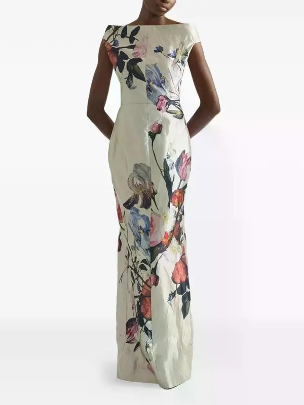 Erdem Floral-print Satin Maxi Dress - Neutrals