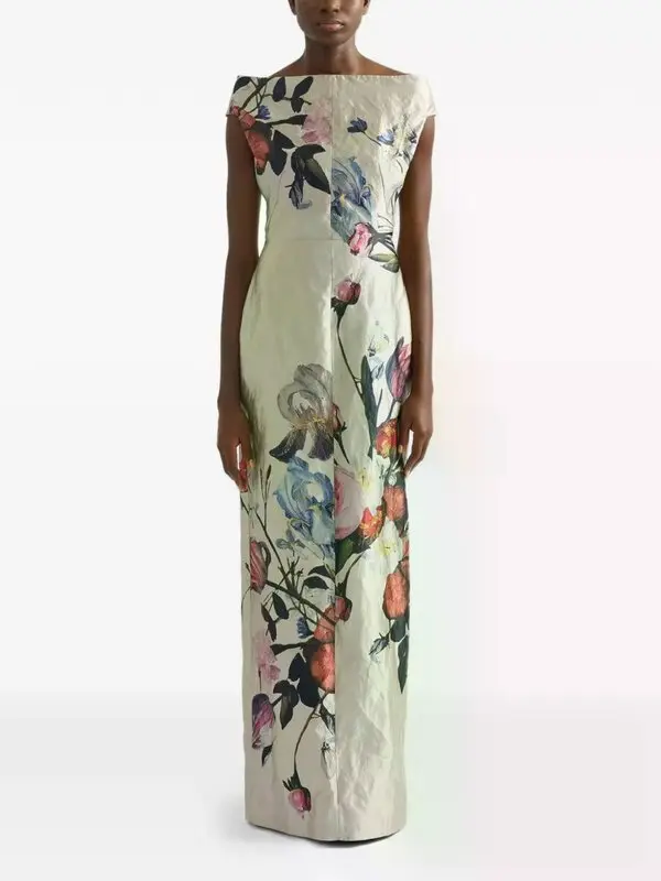 Erdem Floral-print Satin Maxi Dress - Neutrals