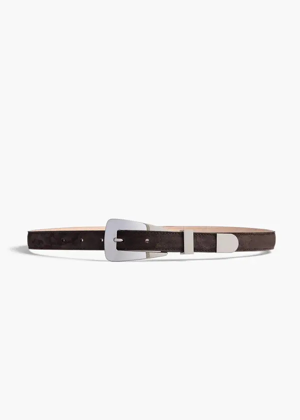 Khaite Small Lucca Suede Belt With Palladium-plated Brass Hardware - Dark Brown