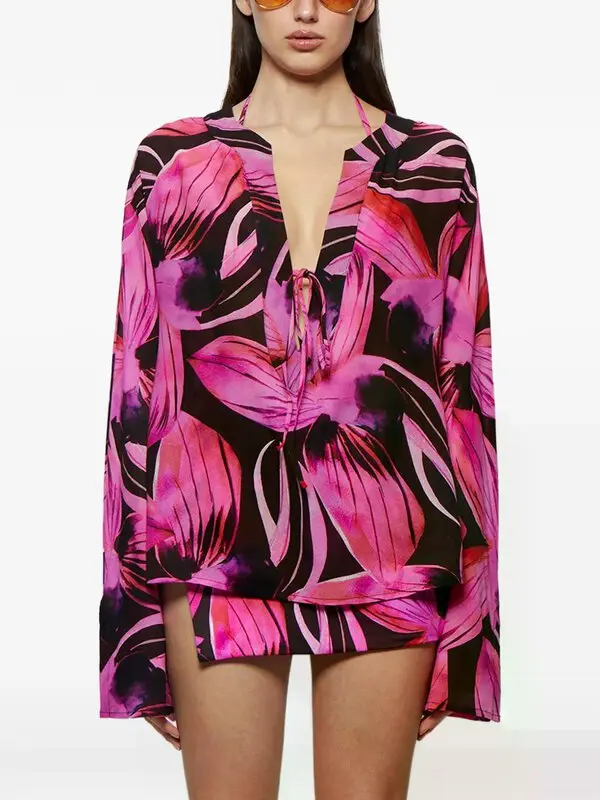 LOUISA BALLOU Floral-print Long-sleeve Blouse