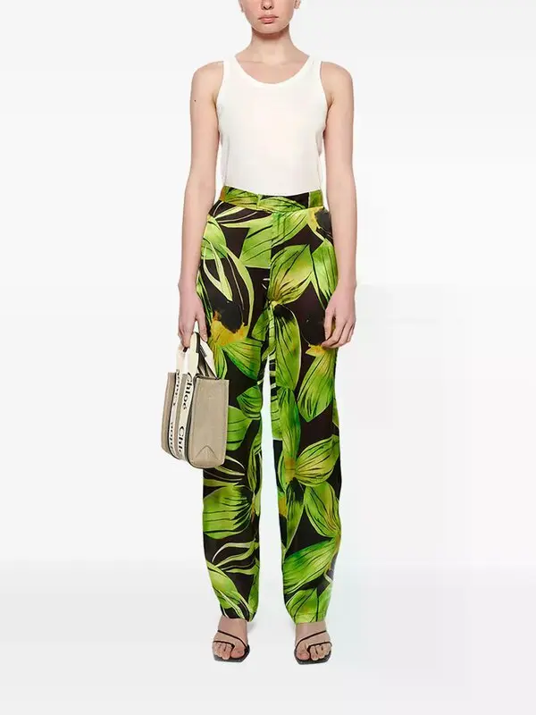 LOUISA BALLOU Leaf-print Trousers