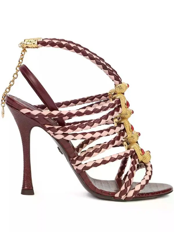 Roberto Cavalli Braided-leather Jewel-embellished Sandals