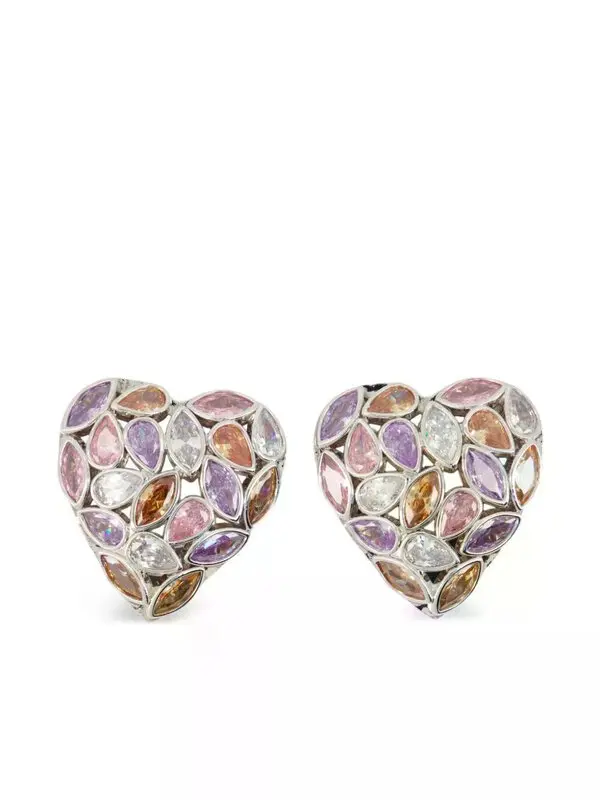 SELF-PORTRAIT Heart-shaped Crystal Earrings - Silver