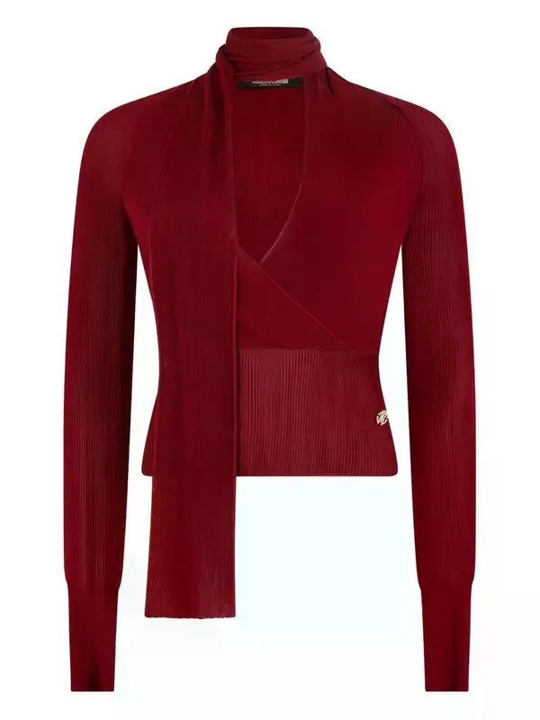 Roberto Cavalli Wrap-over Ribbed-knit Top