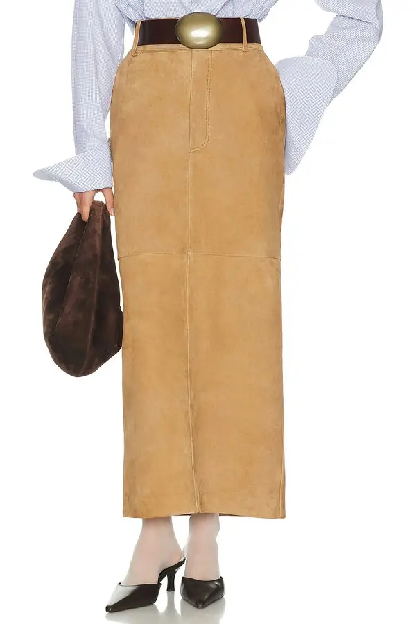 HELSA Suede Column Skirt