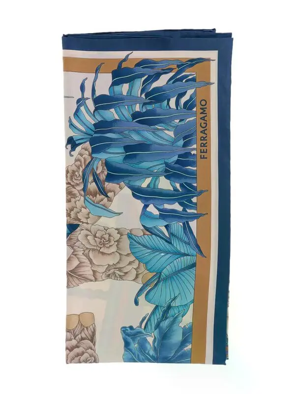 FERRAGAMO Floral-print Silk Scarf - Blue