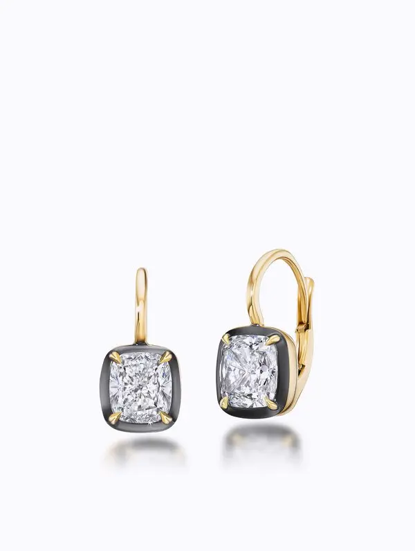 BRIONY RAYMOND Shadow Cushion Cut Diamond Drop Earrings - 18 Karat Yellow Gold