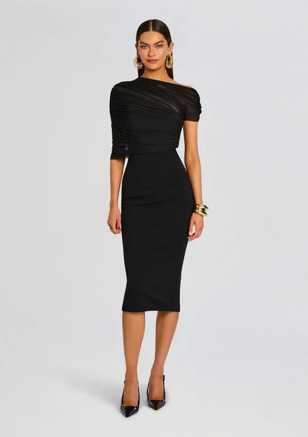 SEROYA Selma Midi Crepe Dress - Black