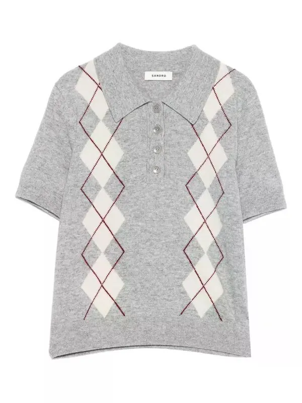 Sandro Argyle-pattern Polo Top