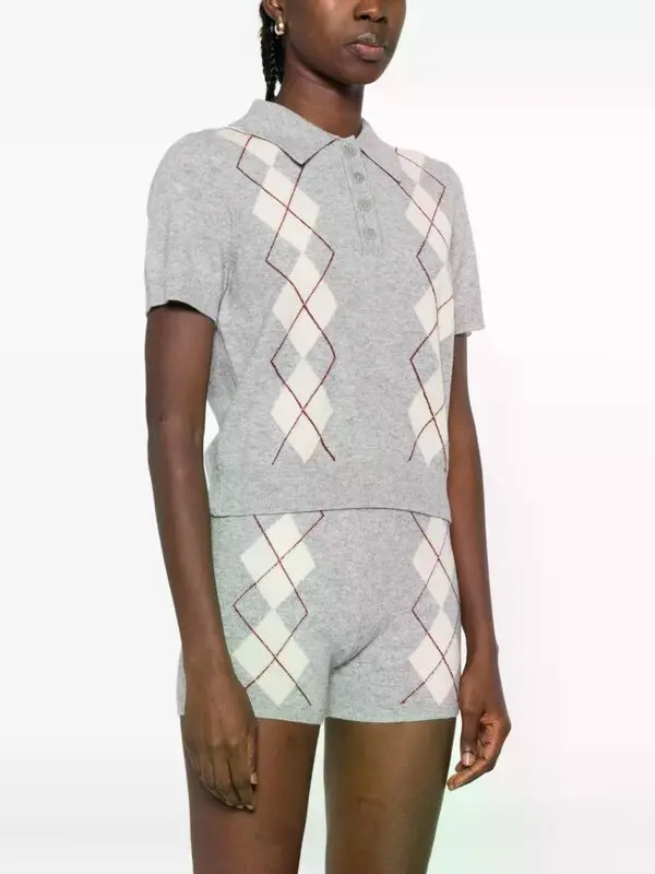 Sandro Argyle-pattern Polo Top