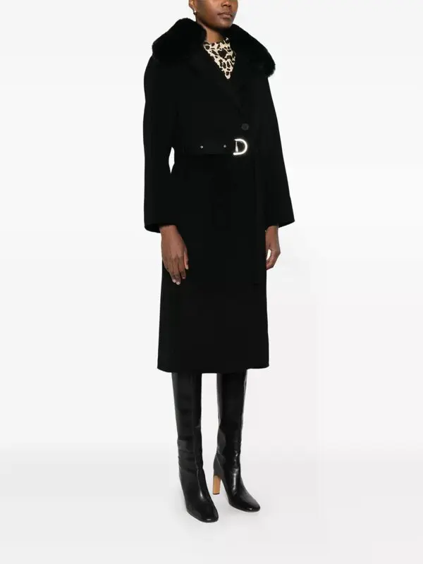 Maje Belted Coat With Faux Fur Collar
