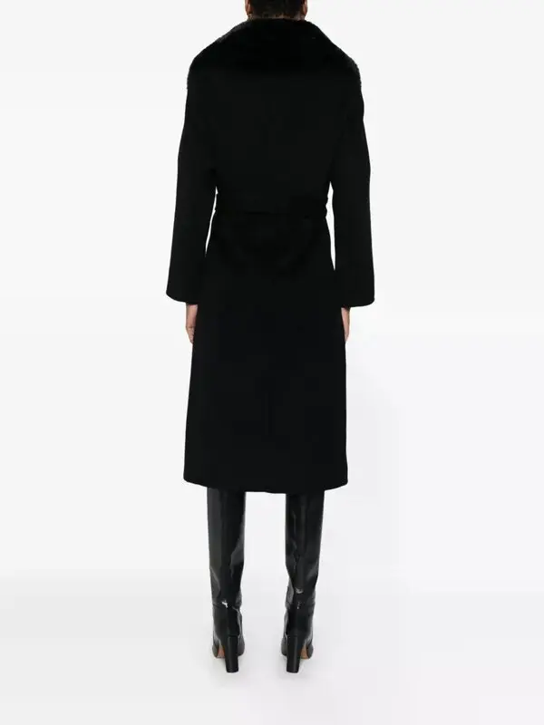 Maje Belted Coat With Faux Fur Collar