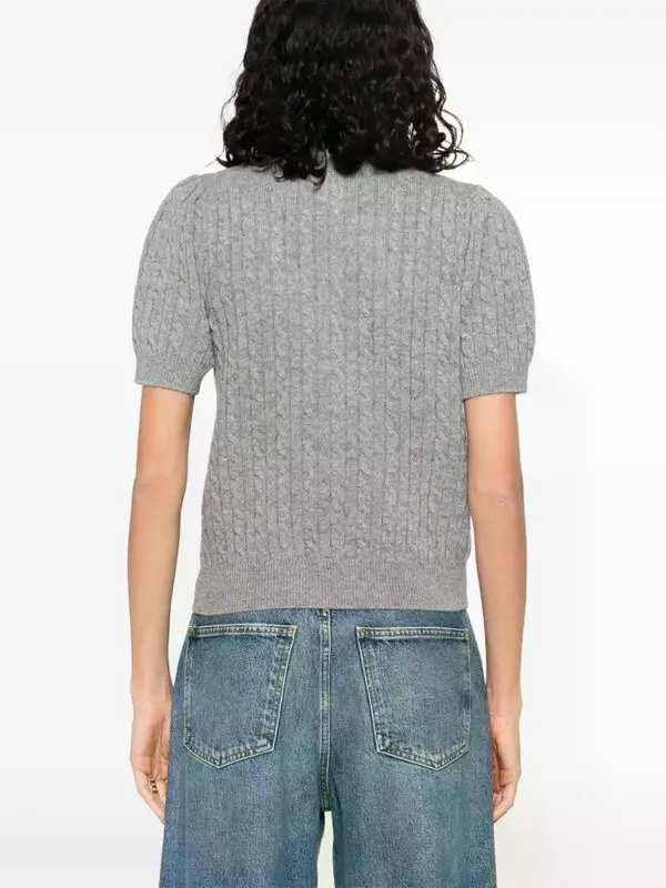 Sandro Short Sleeve Cable-knit Cardigan With Removable Denim Collar - Grey