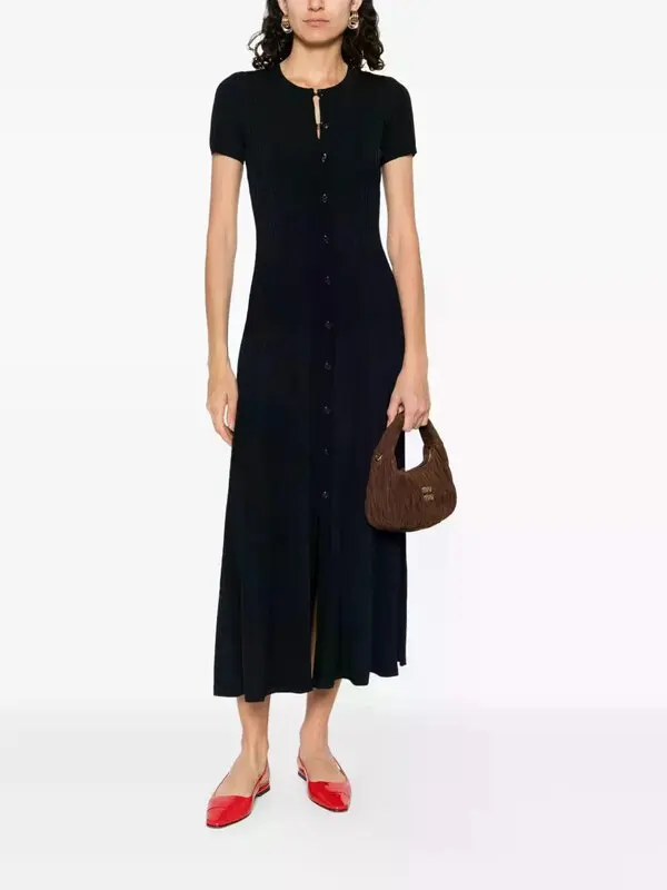 Sandro Knit Maxi Dress With Button Placket - Blue