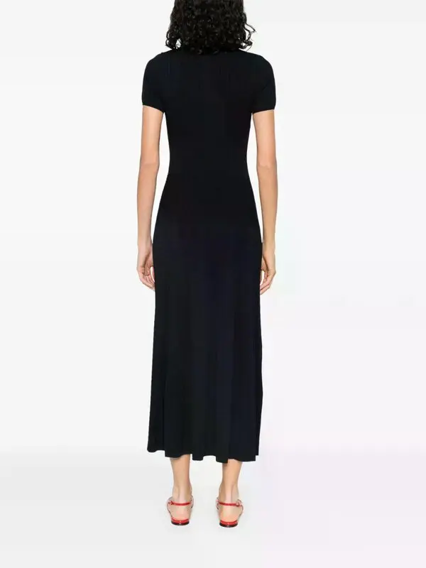Sandro Knit Maxi Dress With Button Placket - Blue