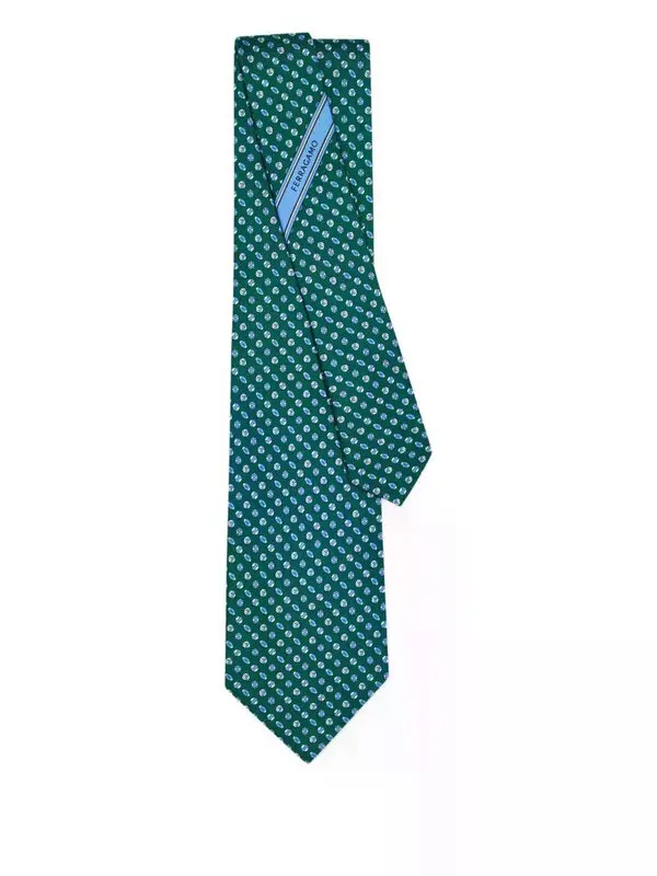 FERRAGAMO Printed Silk Neck Tie - Green