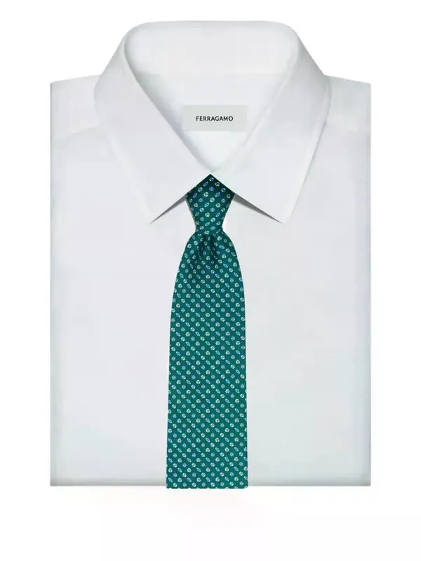 FERRAGAMO Printed Silk Neck Tie - Green