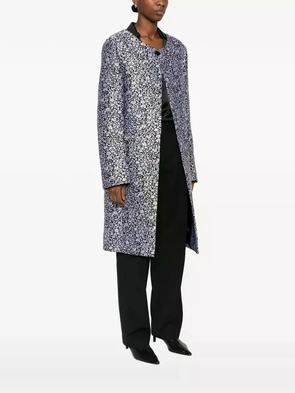 TOTEME Floral Print Collarless Coat - Black