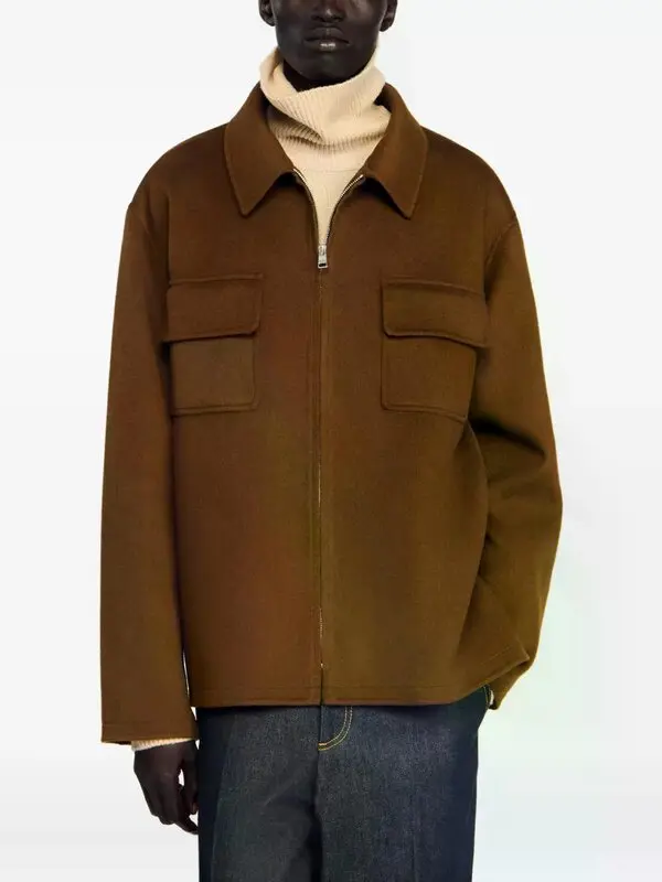 Sandro Zip-front Jacket With Patch Pockets - Brown