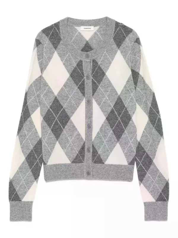 Sandro Argyle-pattern Cardigan - Grey