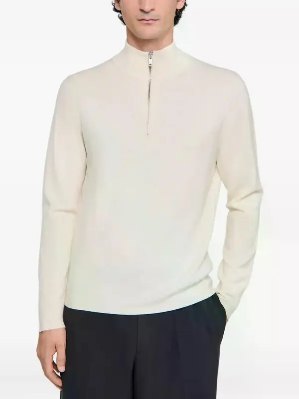 Sandro High-neck Zip-front Sweater - White